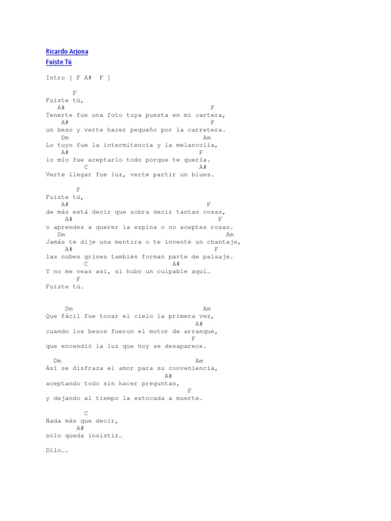 Arjona Fuiste Tu | PDF