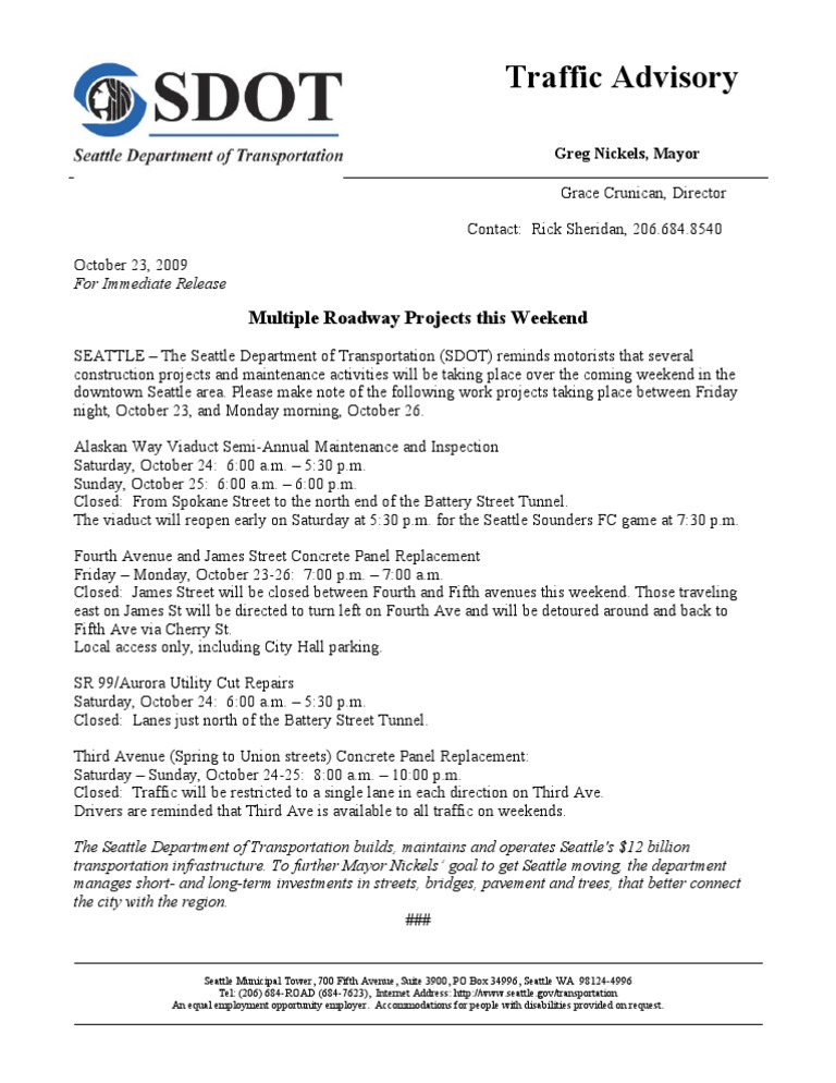 Traffic Advisory | PDF | Street | Road Infrastructure