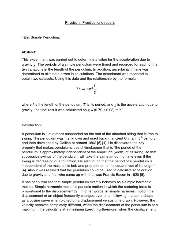 Simple Pendulum Pdf Pendulum Chi Squared Distribution