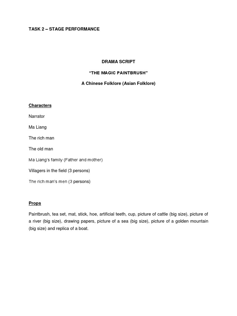 Ma Liang and the Magic Paintbrush Script | PDF