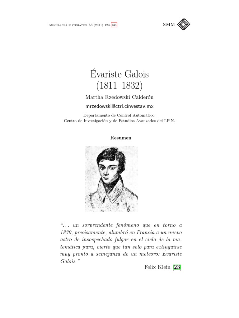 Evariste Galois 1811 1832 | PDF