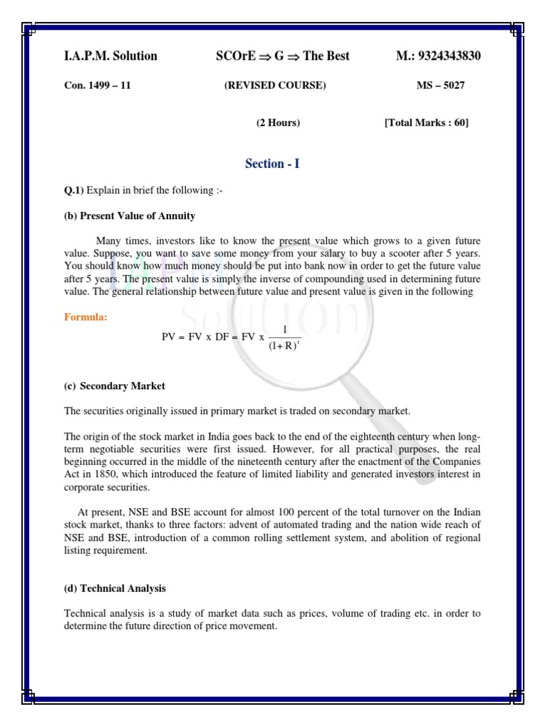 IAPM University Paper - Solution | PDF | Securities (Finance) | Stocks