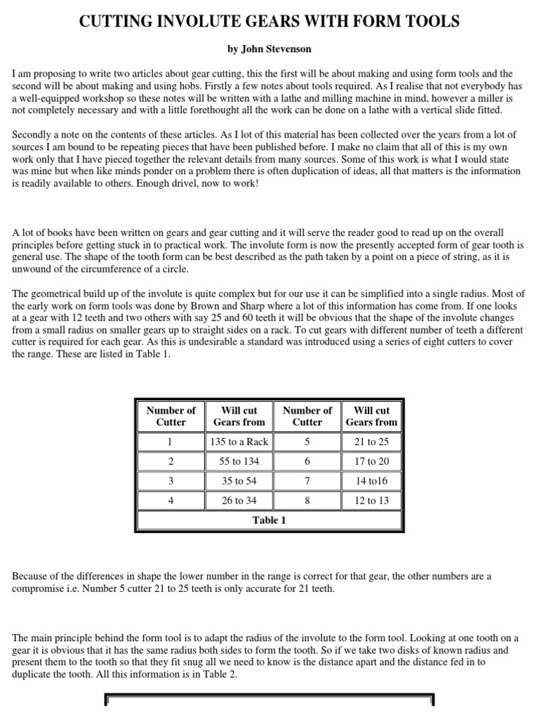 Cutting Gears With Form Tools | PDF | Gear | Metalworking