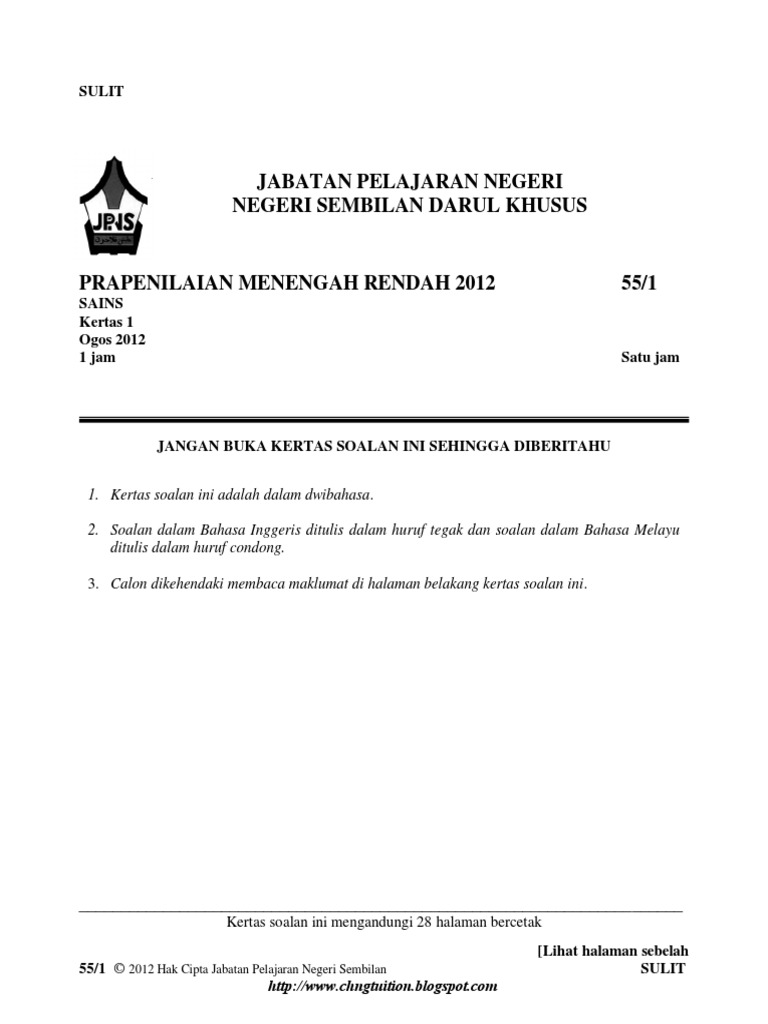 Past Year Science Paper N9 (F1-3) (Dwibahasa) - PMR | PDF
