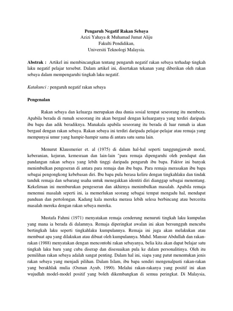 Kajian Pengaruh Rakan Sebaya | PDF