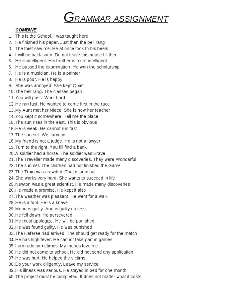 Grammar Assignment | PDF | Leisure