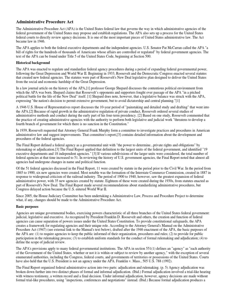 Federal Agencies & APA Overview | PDF | Public Law | Common Law