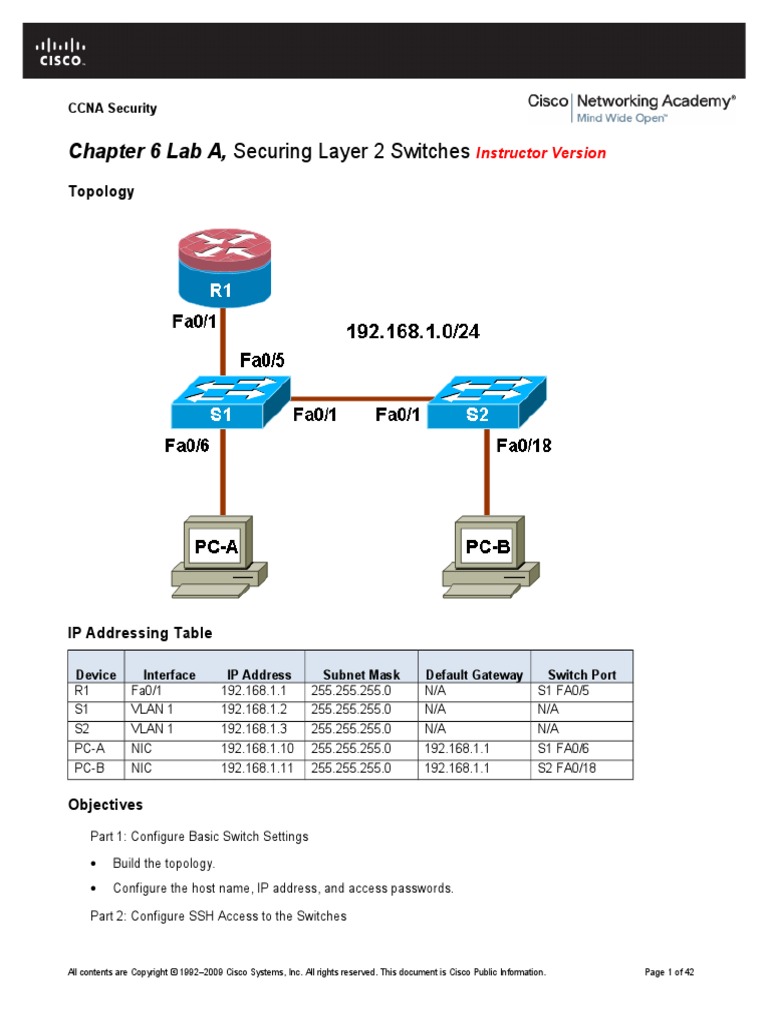Security Chp6 Lab-Secure-Layer2 Instructor | PDF | Network Switch | Computer Networking