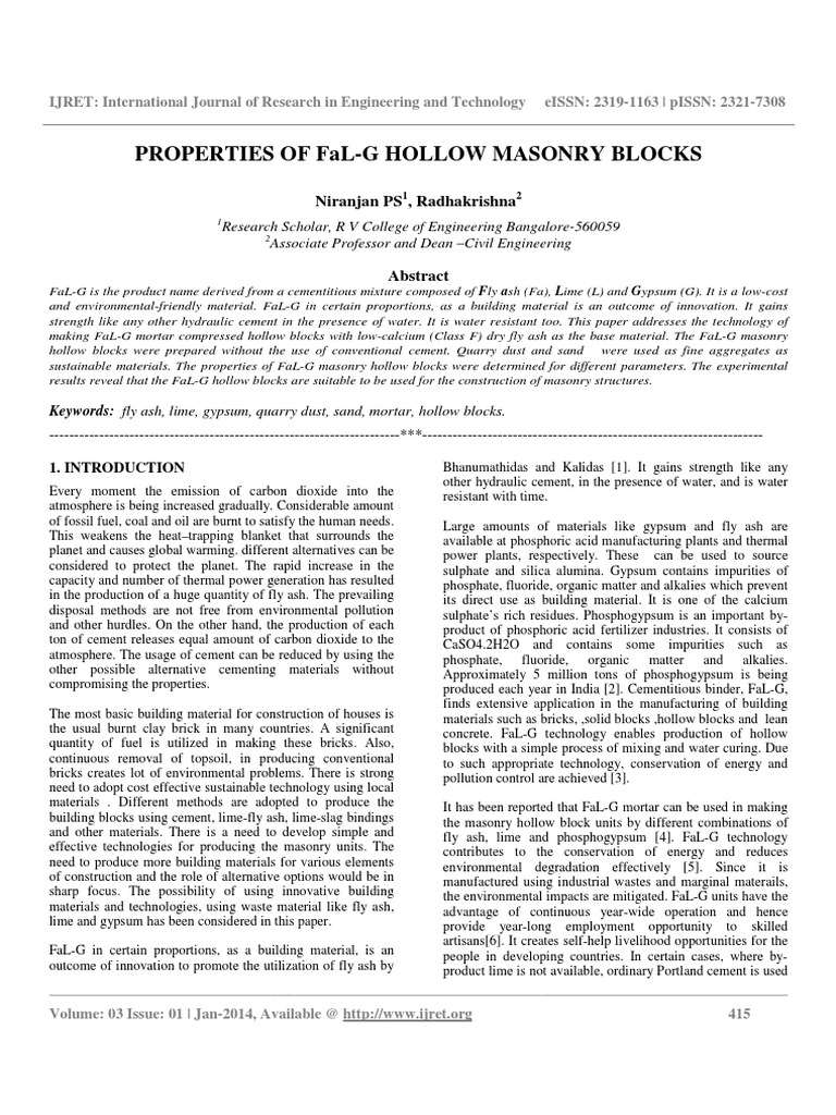 Properties of Fal-G Hollow Masonry Blocks | PDF | Mortar (Masonry ...