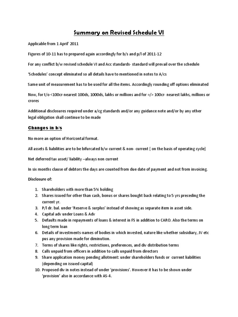 Summary On Revised Schedule VI | PDF