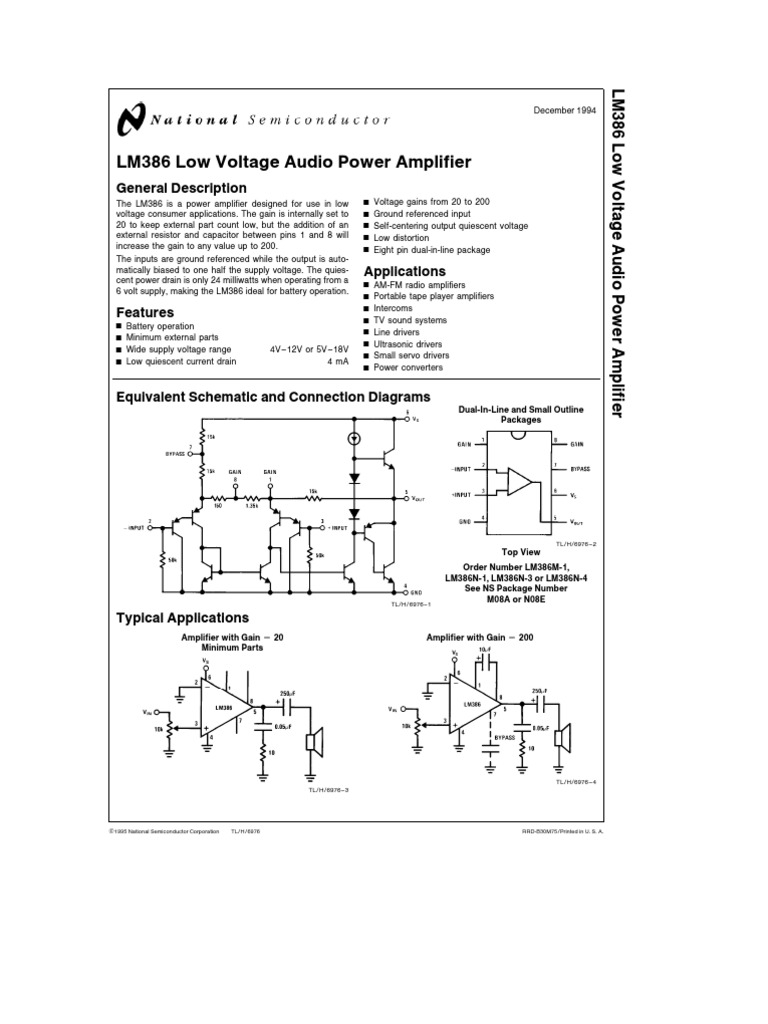 LM386 Low Voltage Audio Power Amplifier | PDF | Technology & Engineering