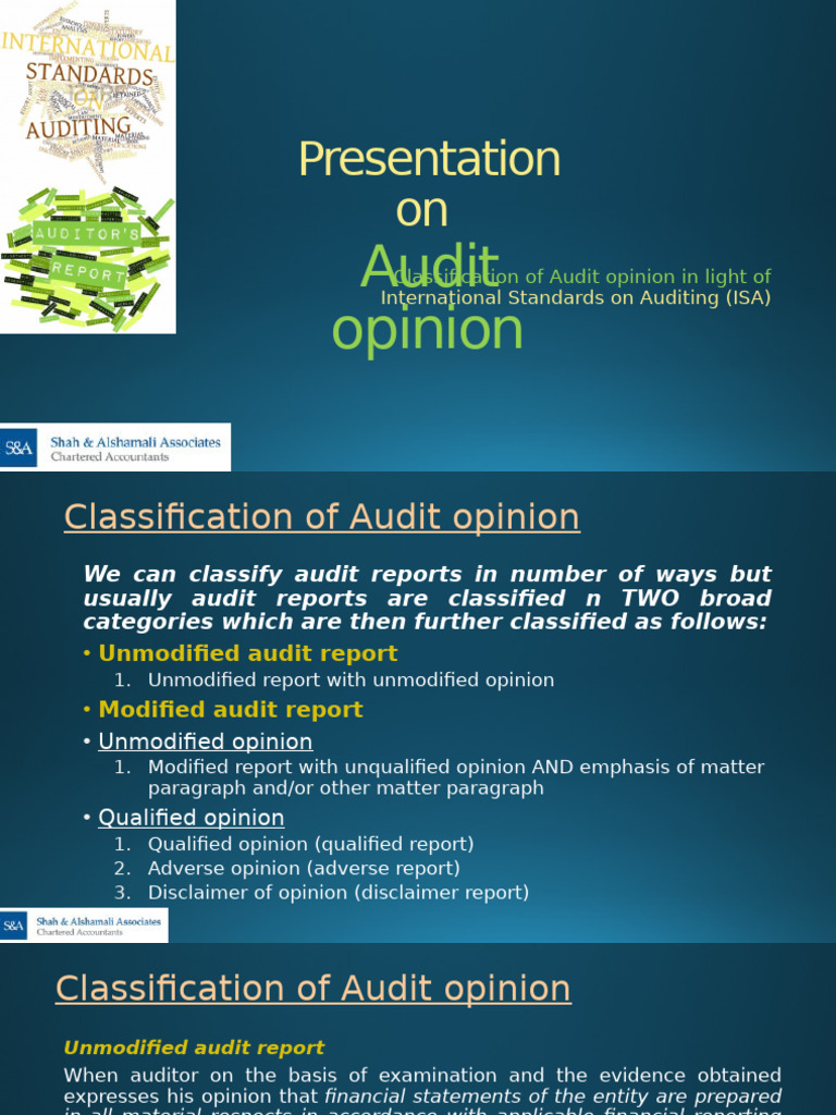 Audit Opinion (Classification of Audit opinion in light of ...