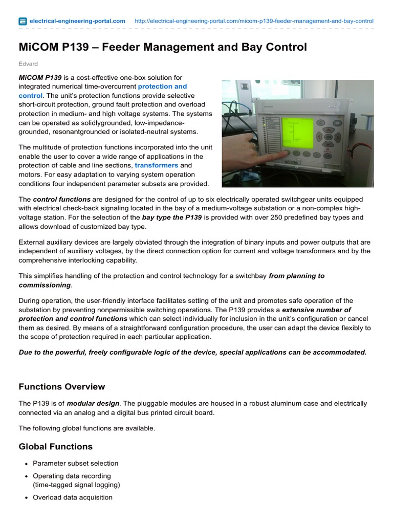 MiCOM P139 Feeder Management and Bay Control | PDF | Relay | Electrical ...