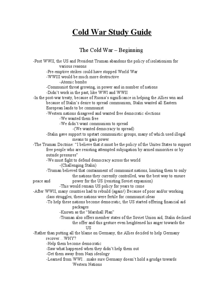 Cold War Study Guide | PDF | Cold War | Fidel Castro