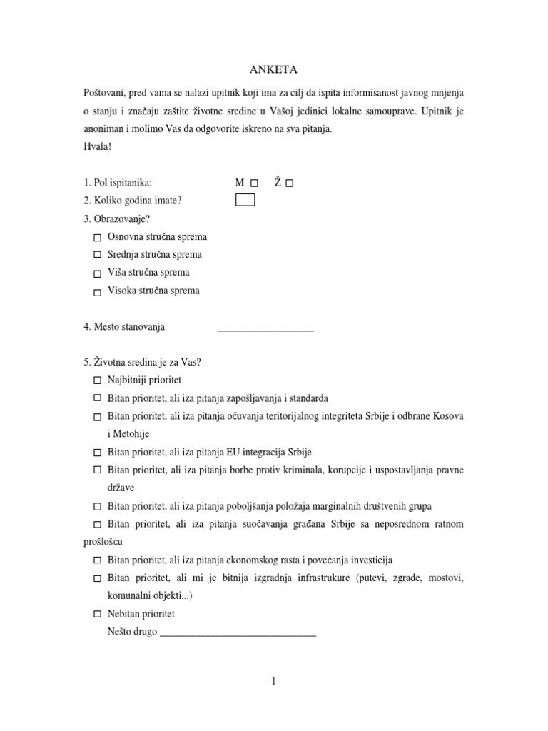 Anketni Upitnik | PDF