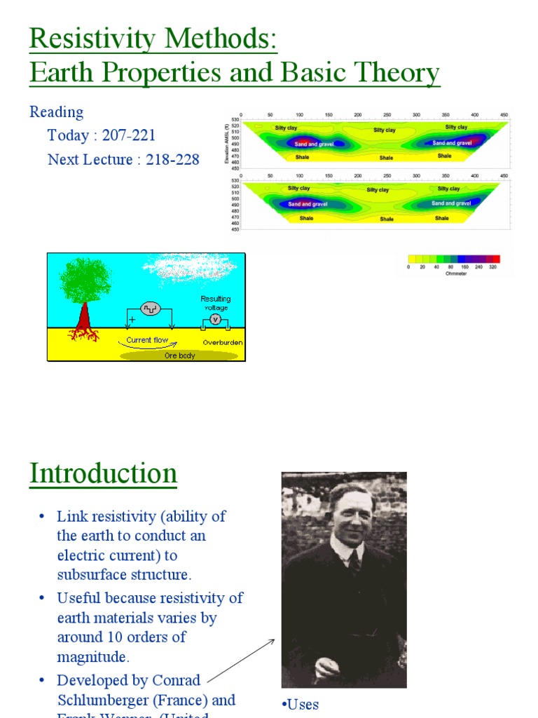 Resistivity Methods: Earth Properties and Basic Theory: Reading Today: 207-221 Next Lecture: 218 ...