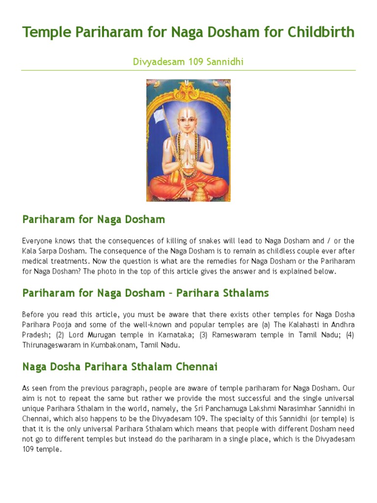 Naga Dosham Pariharam at Divyadesam 109 | PDF | Religion And Belief