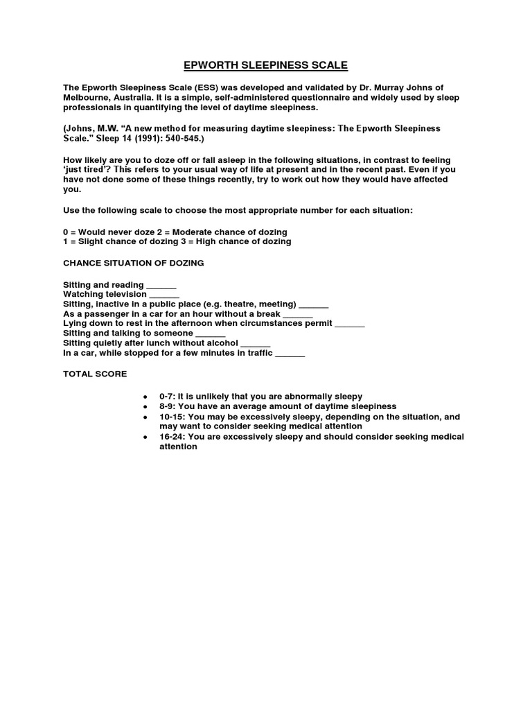 Epworth Sleepiness Scale | PDF