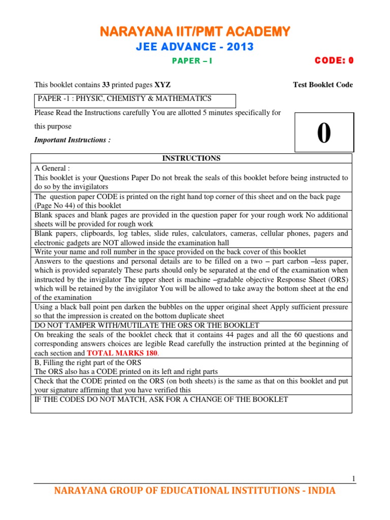 JEE Advanced 2013 Paper 1 Details | PDF
