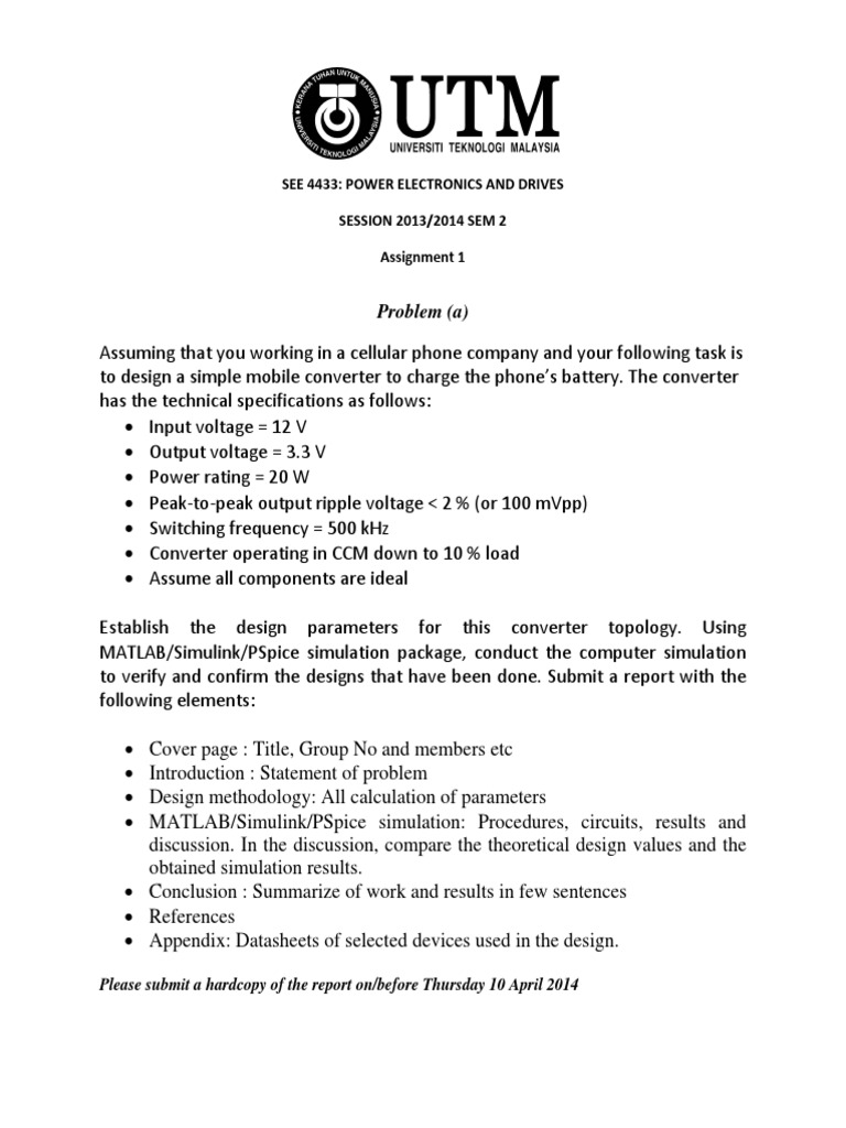 SEE 4433 Assignment 1: Mobile Converter Design | PDF | Power ...