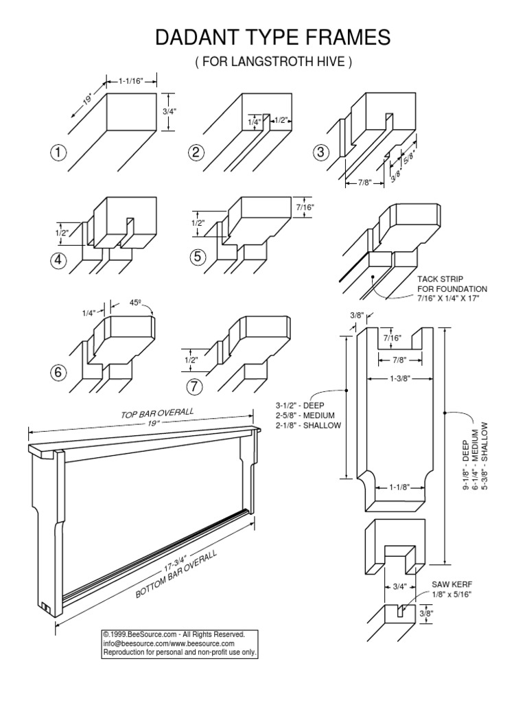 Dadant Frame Woodworking Plans For Langstroth Beehives | PDF