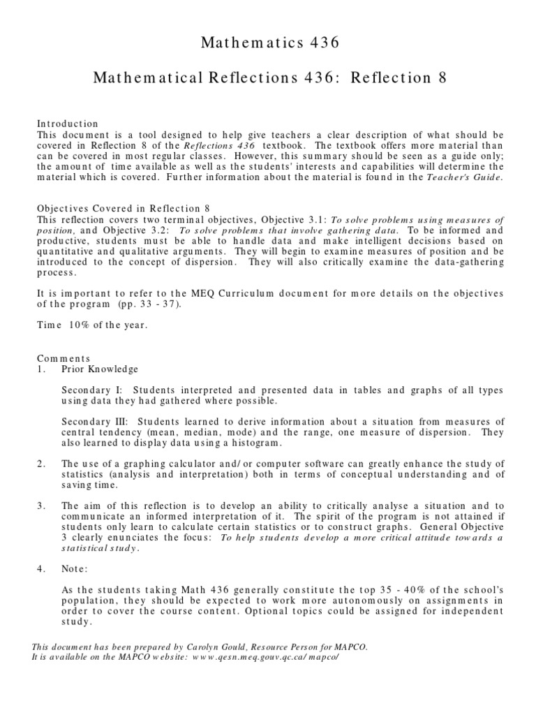 Mathematics 436 Mathematical Reflections 436: Reflection 8 | PDF | Data ...