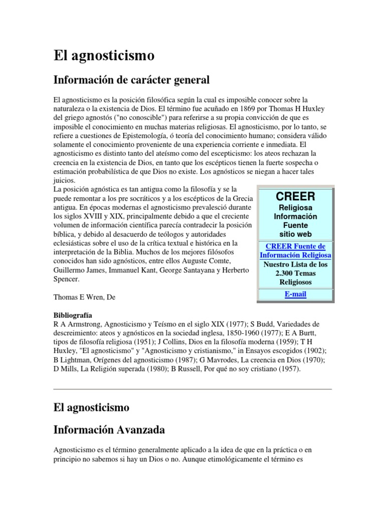 El Agnosticismo | PDF | Nueva era | Agnosticismo
