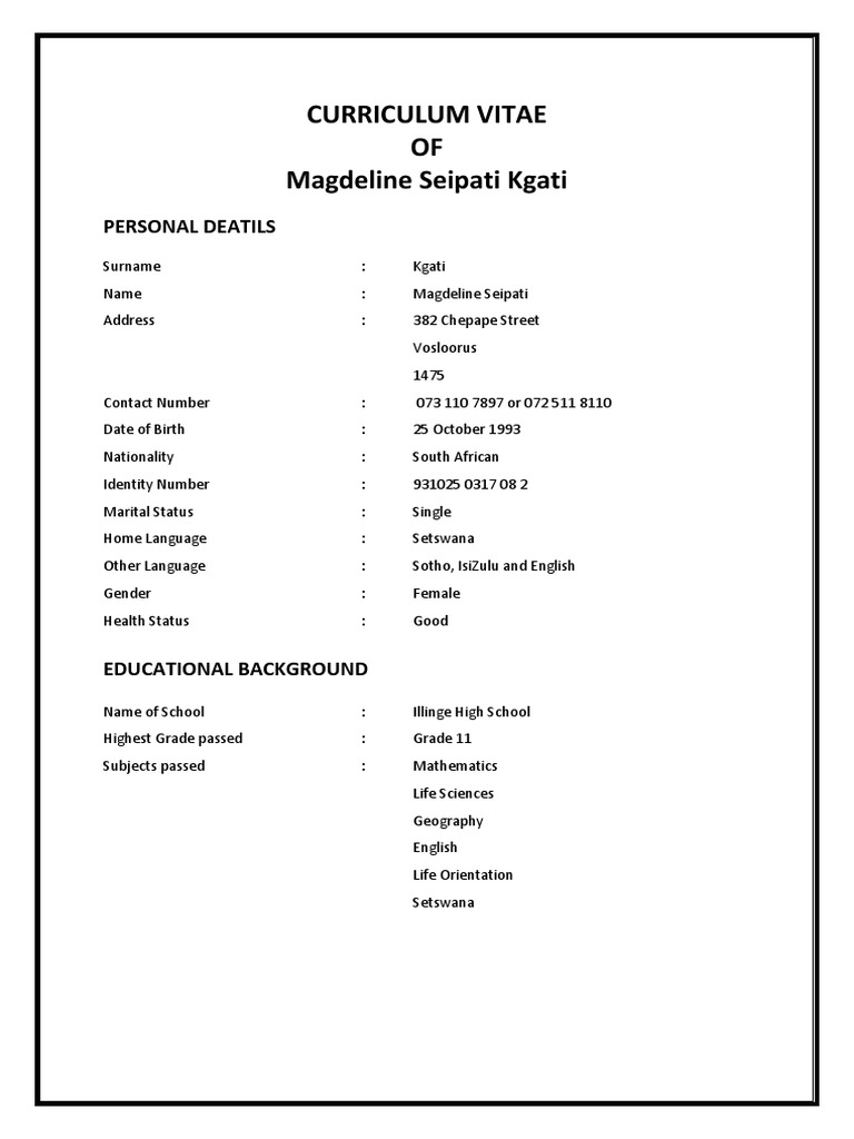 Magdeline Kgati's CV Summary | PDF
