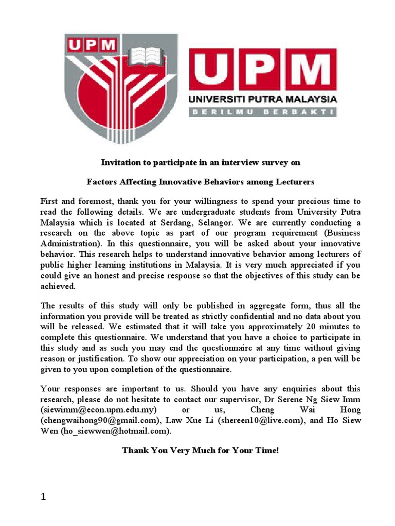 Questionnaire For FYP | PDF | Questionnaire | Innovation