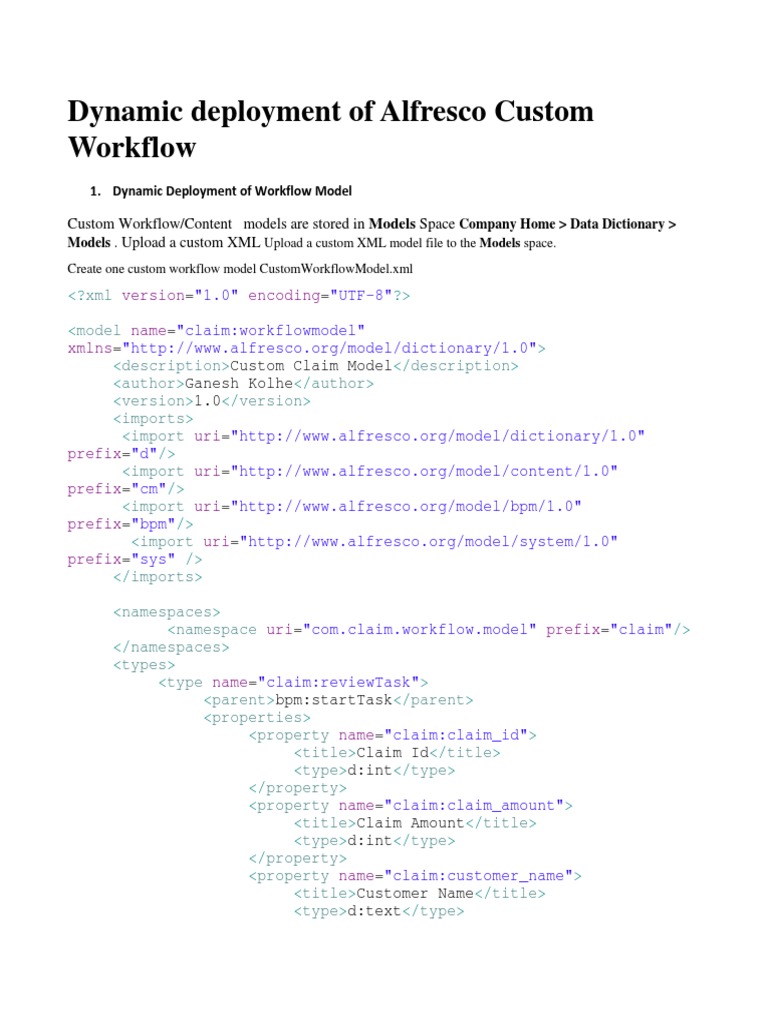 Dynamic Deployment Of Alfresco Custom Workflow Pdf Xml Java Server Pages