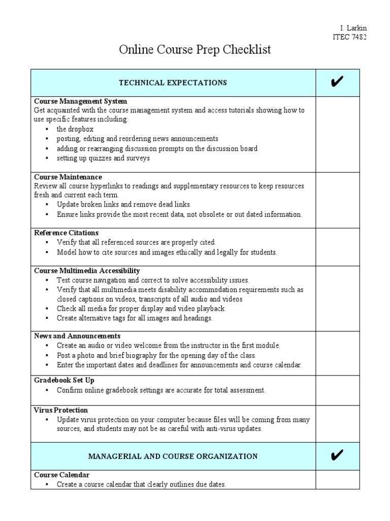 Ilarkin - Itec 7482 Online Course Prep Checklist | PDF | Educational ...