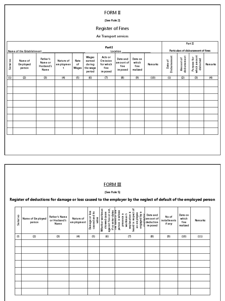 Form Ii Register of Fines: Air Transport Services | PDF | Wage ...