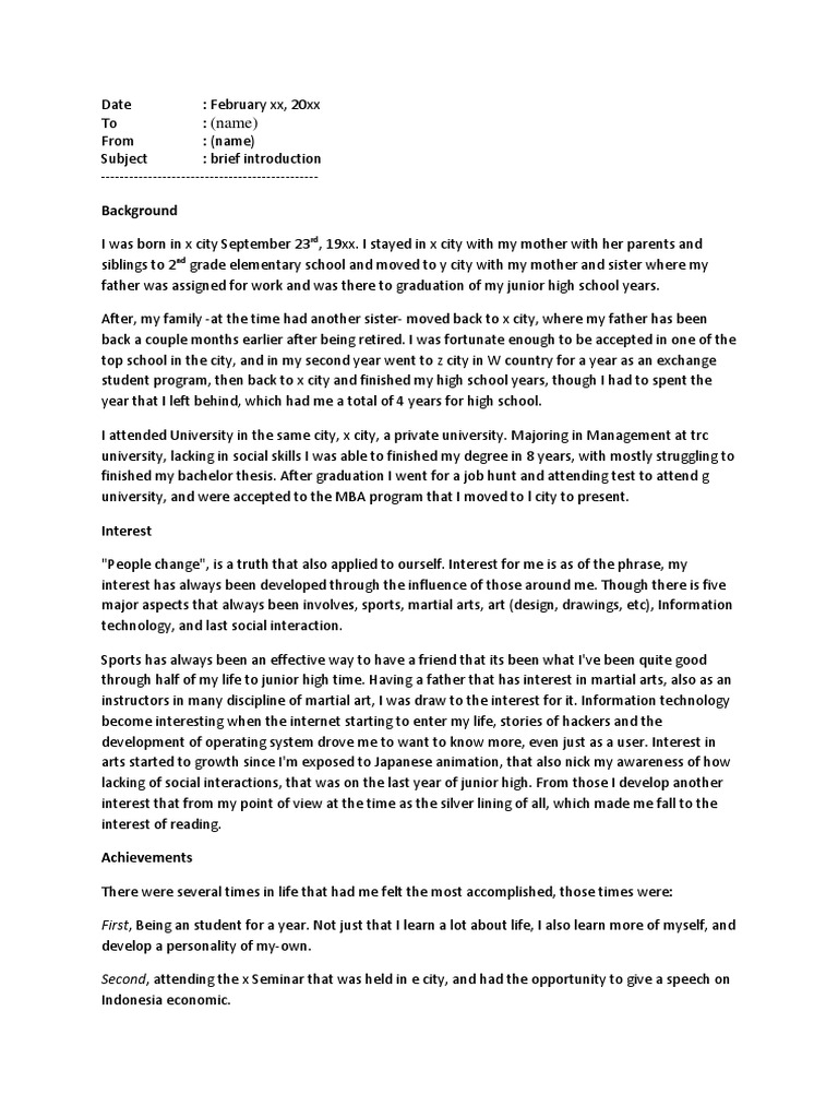 Memo - Self Introduction - Example | Behavior Modification | Learning