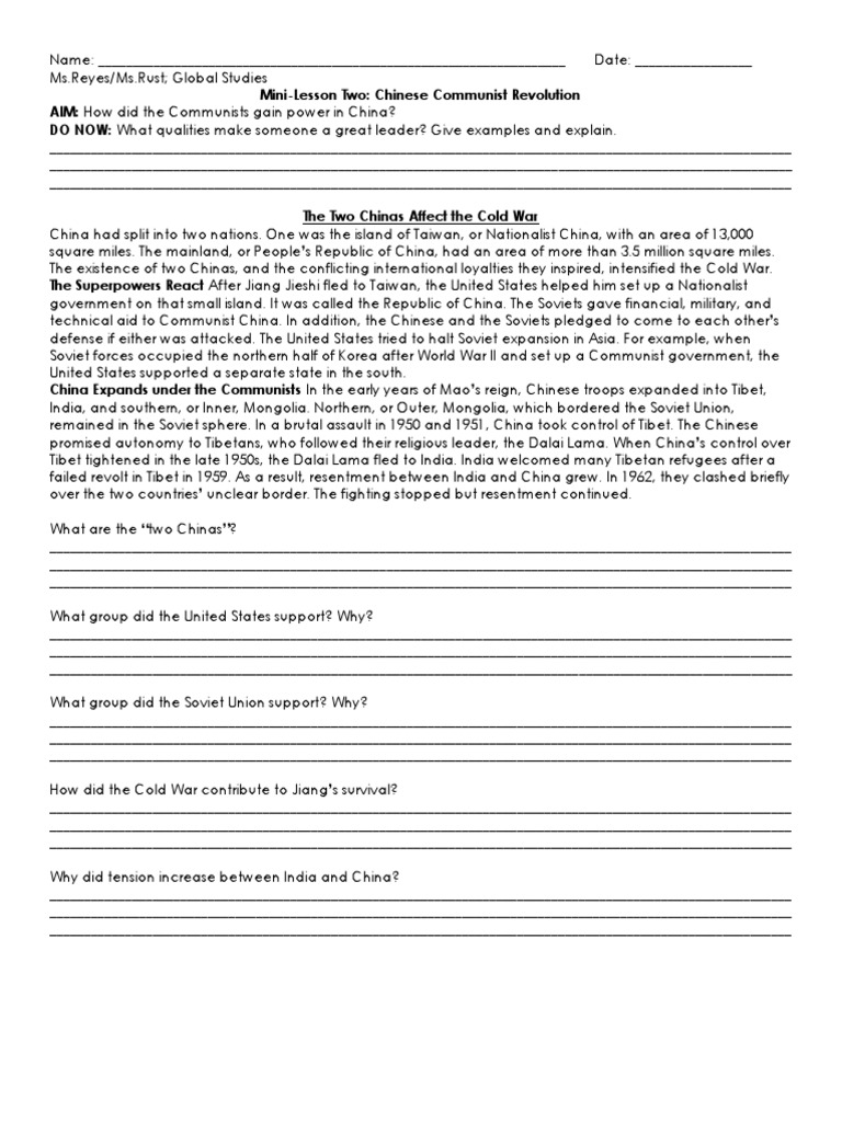 Chinese Communist Revolution Worksheet Packet | PDF | Mao Zedong ...