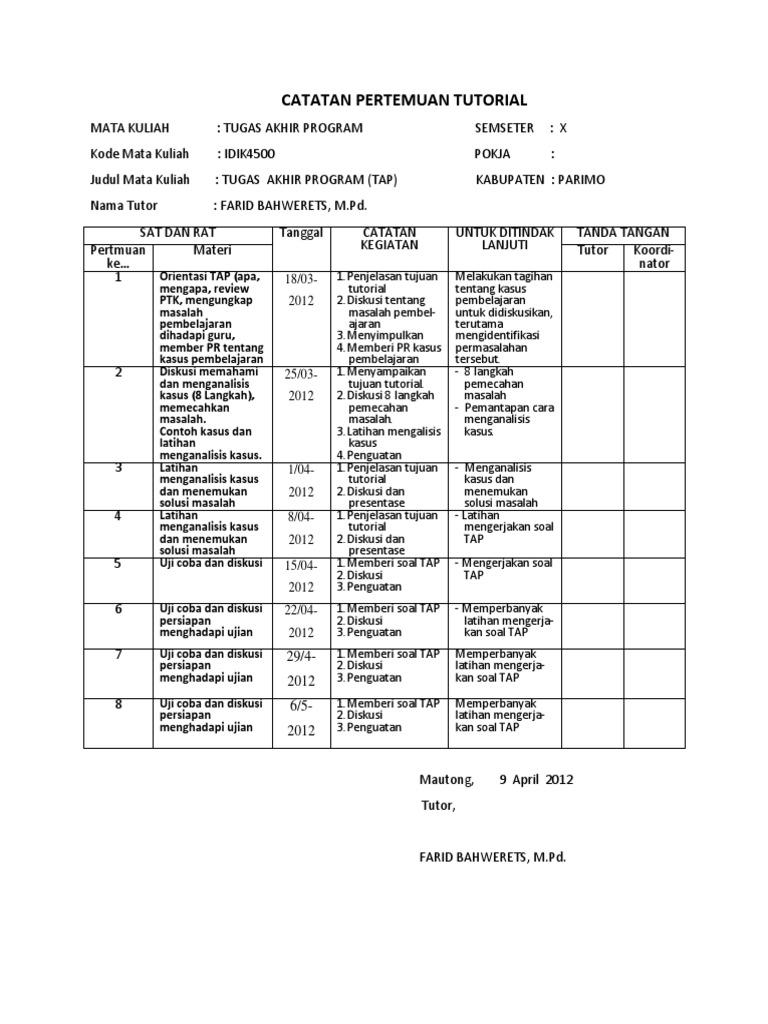 Catatan Pertemuan Tutorial Tap | PDF