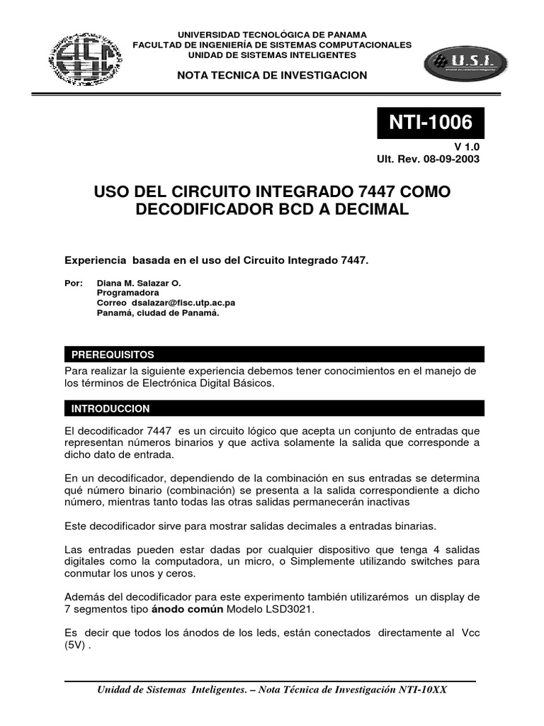 Uso Del Circuito Integrado 7447 Como Decodificador BCD A Decimal | PDF ...