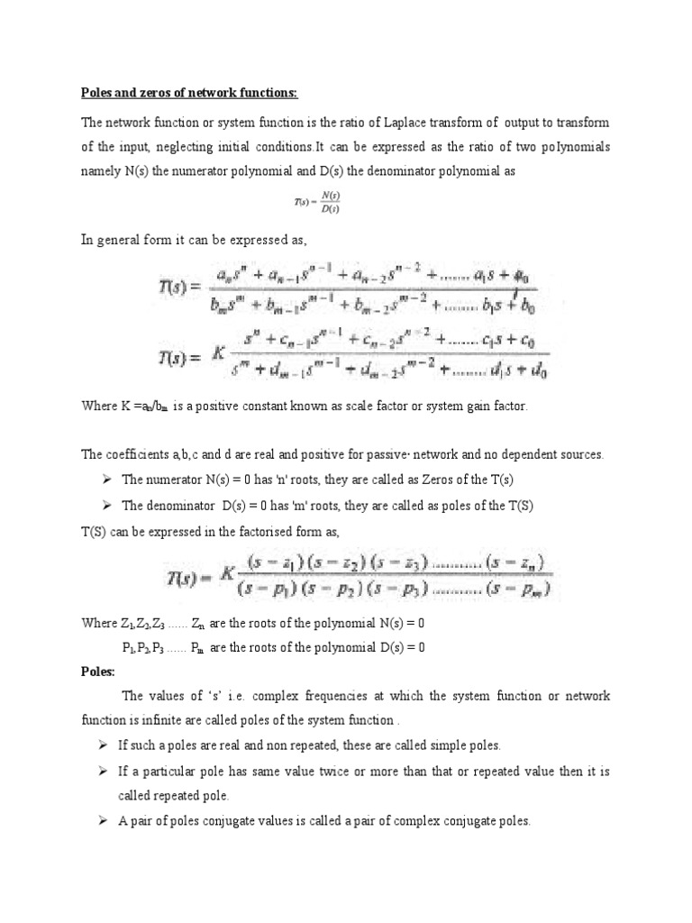 Poles and Zeros of Network Functions | PDF | Polynomial | Zero Of A Function