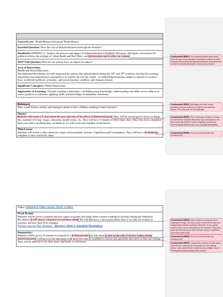 Industrialization Lesson Plan Edited | PDF | Capitalism | Behavior ...