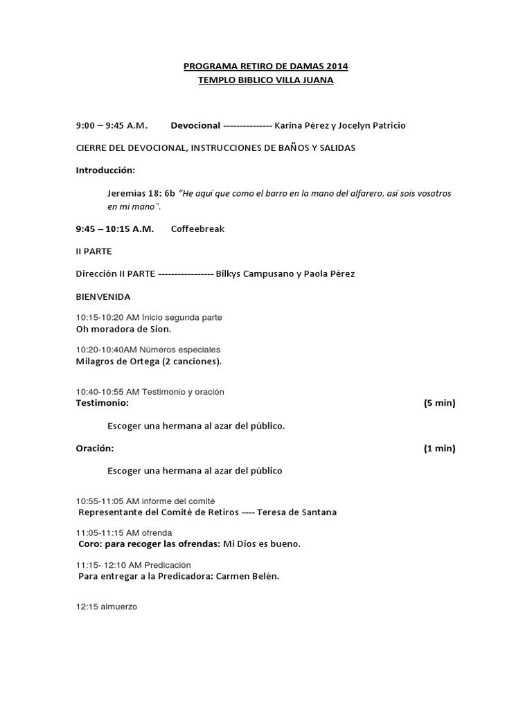 Programa Retiro de Damas 2014 | PDF | Religión y creencia