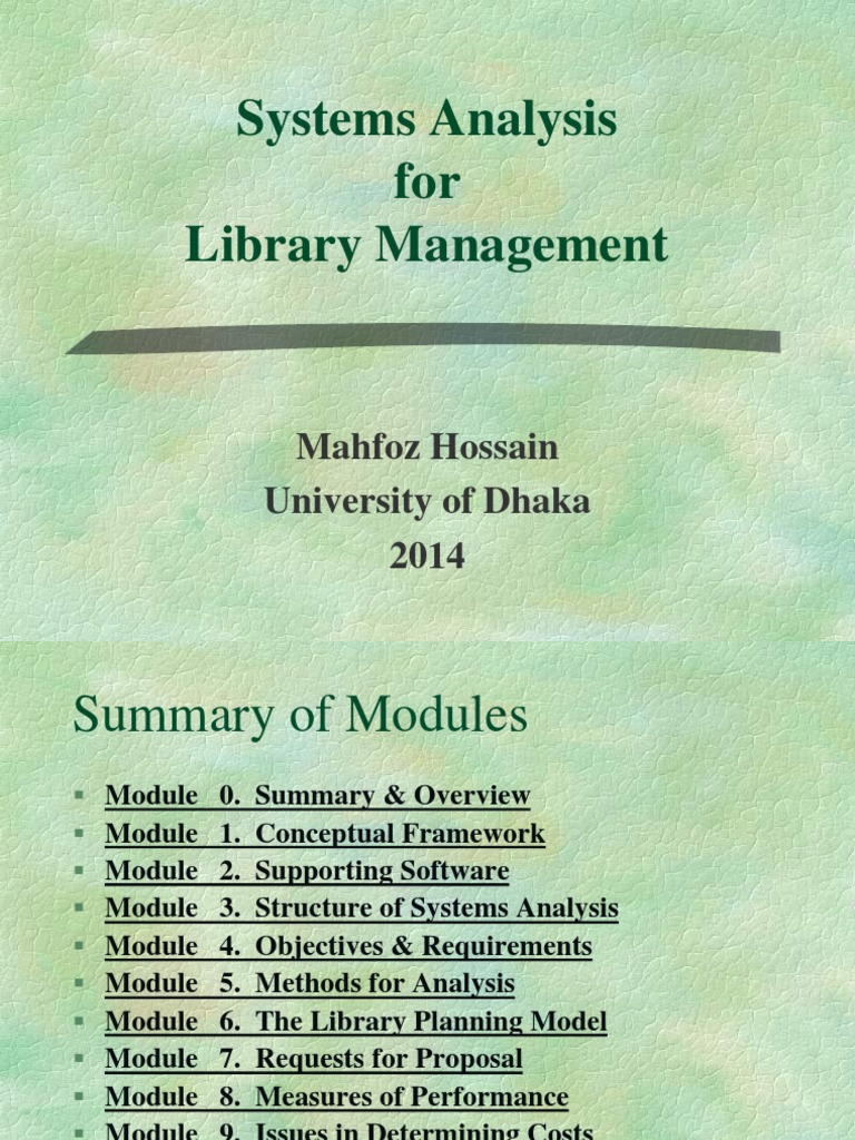 Systems Analysis For Library Management | PDF | Microform | Databases