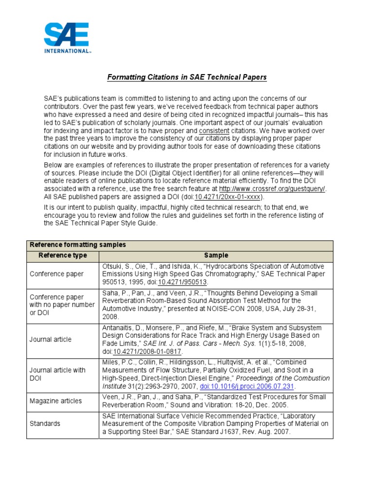 Formatting Citations - SAE | Citation | Digital Object Identifier