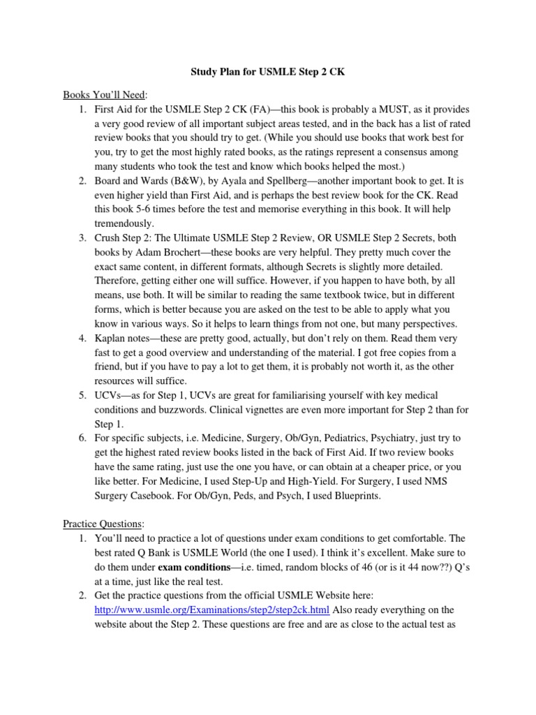Step 2 CK Study Plan | PDF | Self-Improvement