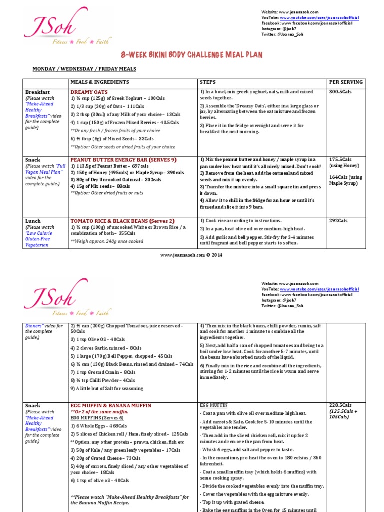 8 Week Bikini Meal Plan | PDF | Foods | Food And Drink