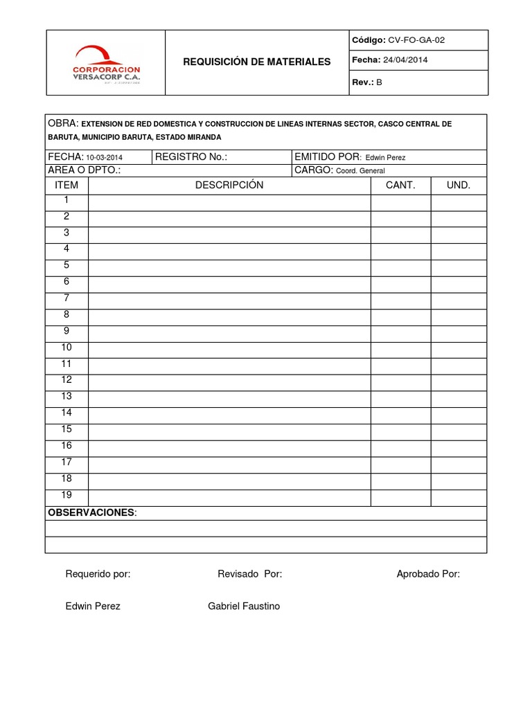 Formato Requisicion de Materiales | PDF | Tecnología