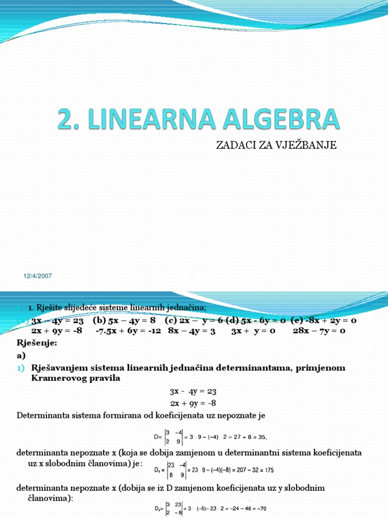 2 Linearna Algebra - Zadaci | PDF
