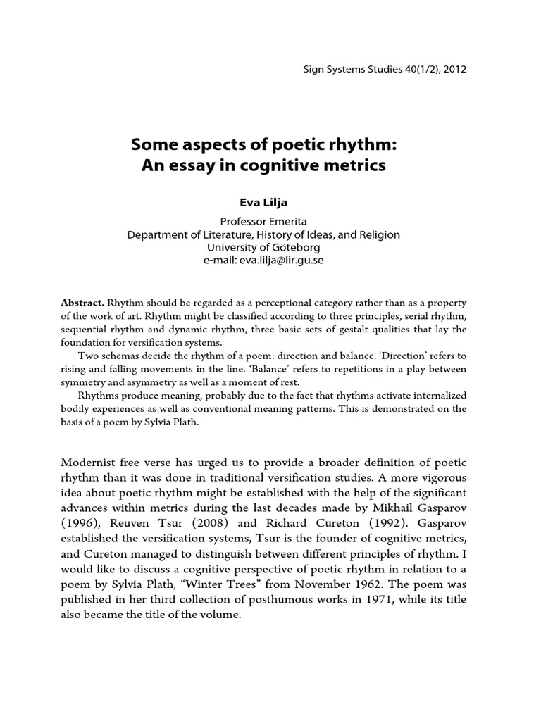 Some Aspects of Poetic Rhythm: An Essay in Cognitive Metrics | PDF ...