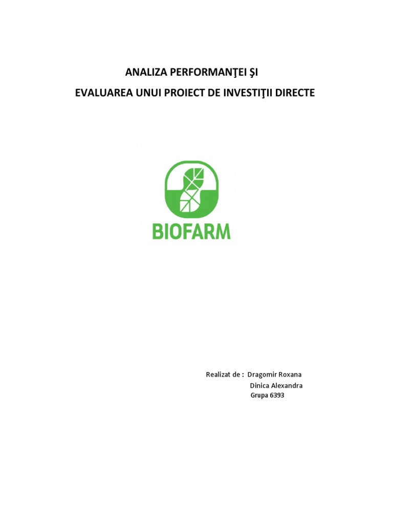 Proiect de Investitie BIOFARM SA | PDF