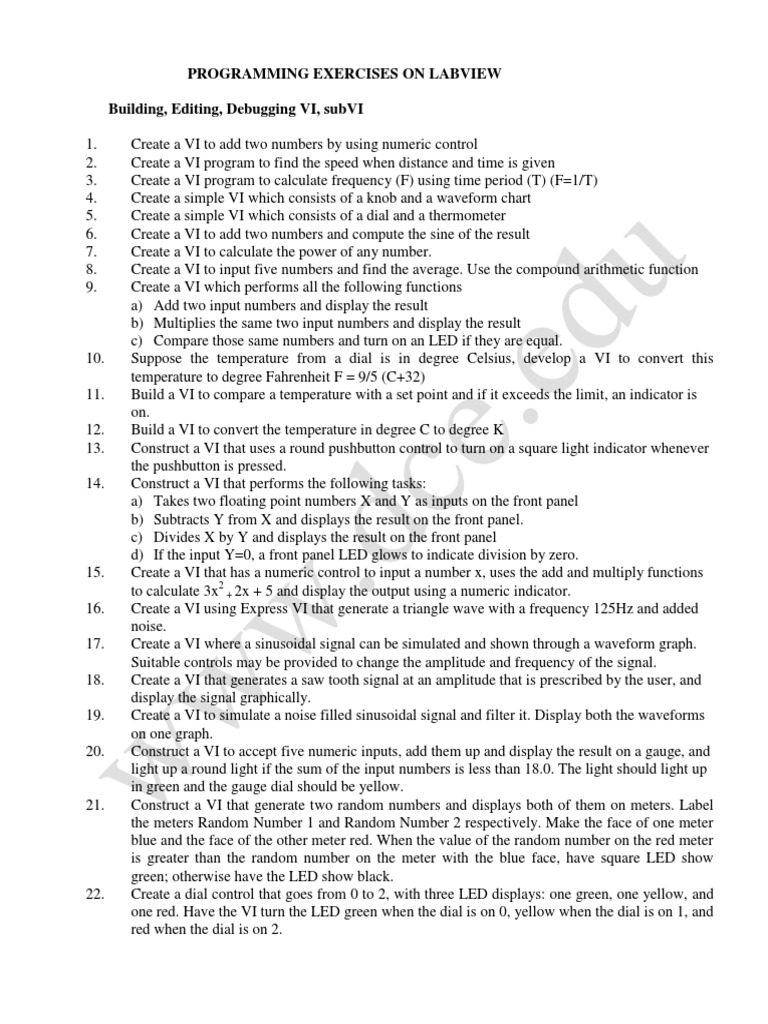 Exercises On Labview | Download Free PDF | Matrix (Mathematics ...