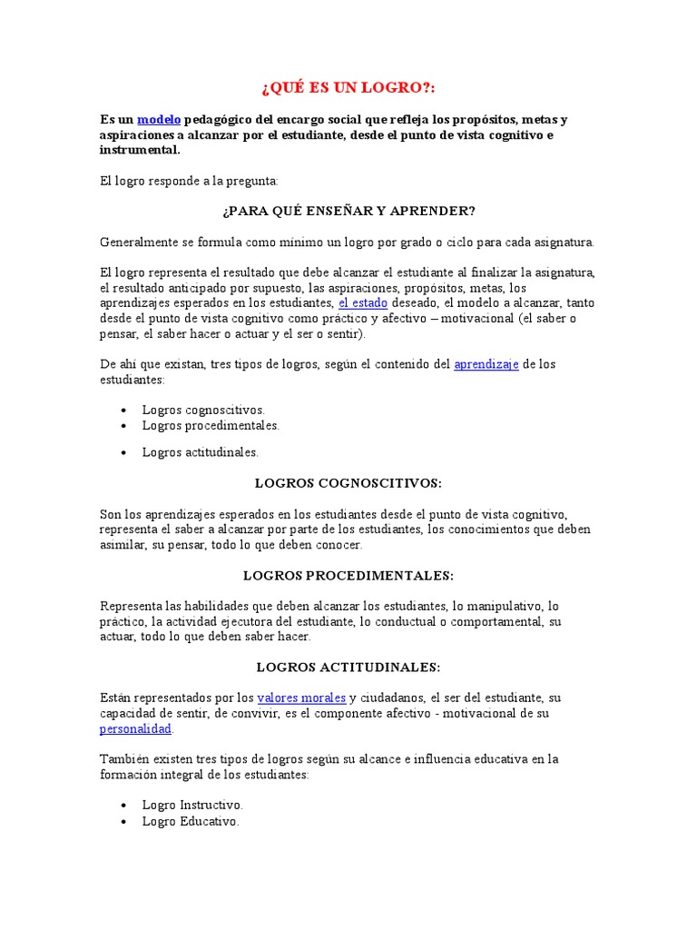 Tipos de Logros Educativos y su Impacto | PDF | Crecimiento personal y ...