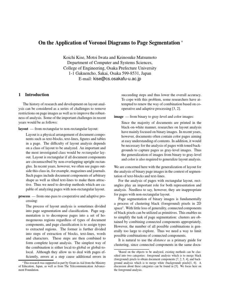 On The Application of Voronoi Diagrams To Page Segmentation | PDF | Image Segmentation | Areas ...